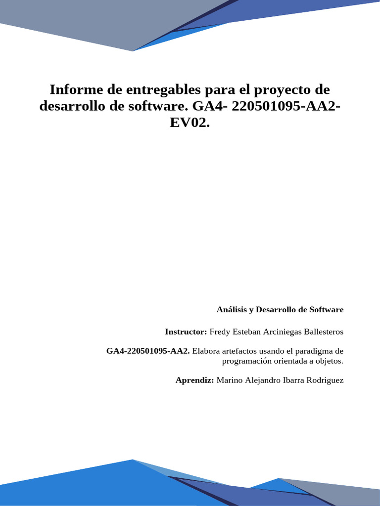 GA4-220501095-AA2-EV02 Informe de Entregables para El Proyecto de Desarrollo de Software | PDF