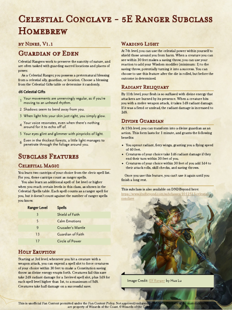 Celestial Conclave - 5E Ranger Subclass Homebrew - GM Binder | PDF Celestial Conclave - 5E Ranger Subclass Homebrew - GM Binder | PDF