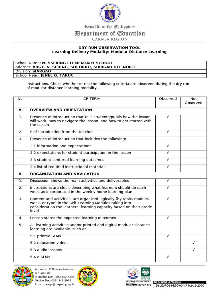 1 Dry Run Modular-Distance-Learning - Dry-Run Monitoring-Tool | PDF