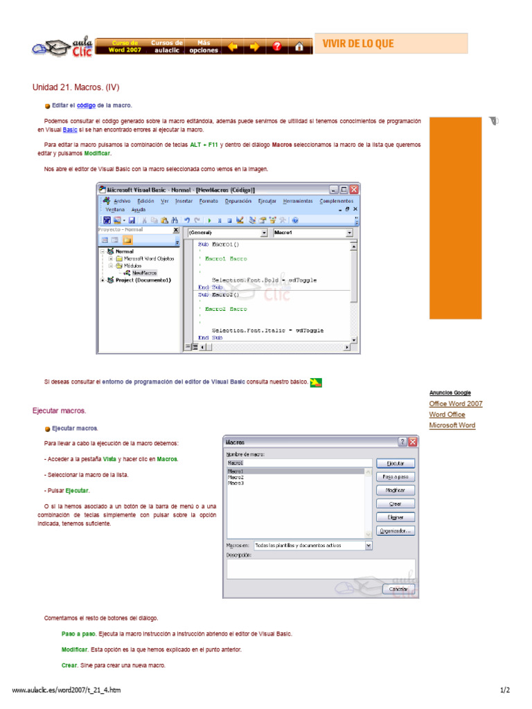 Curso Gratis de Microsoft Word 2007. Unidad 21 - MACROS - 3 | PDF | Macro (informática ...