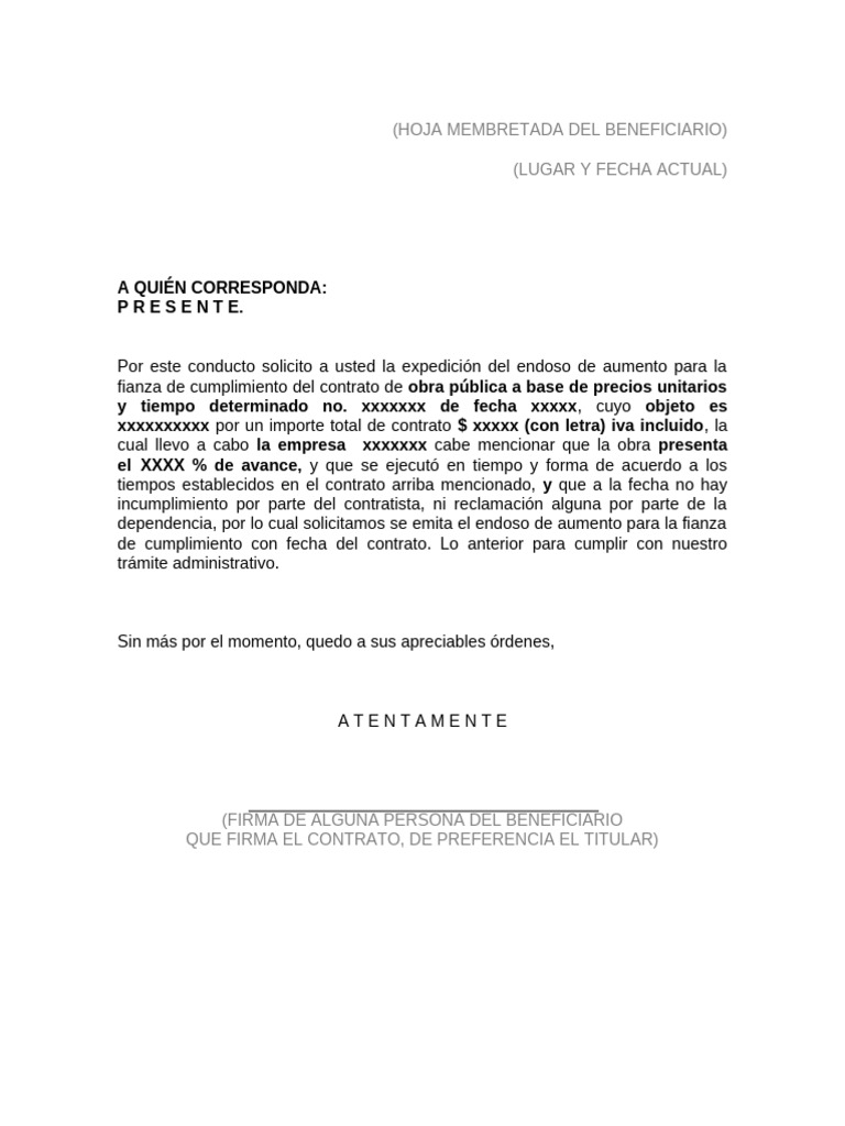 OFICIO RETRO CUMP Obra ENDOSO AUMENTO | PDF