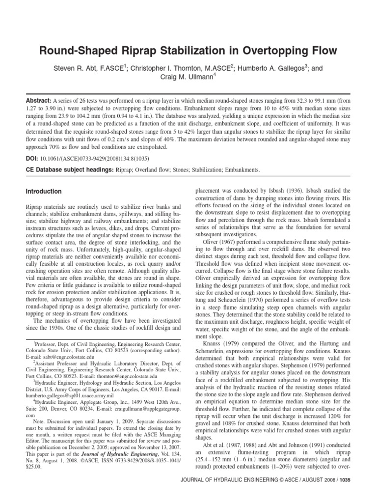 ABT, S.R. Et Al. (2008) Round-Shaped Riprap Stabilization in Overtopping Flow (Artigo) | PDF ...