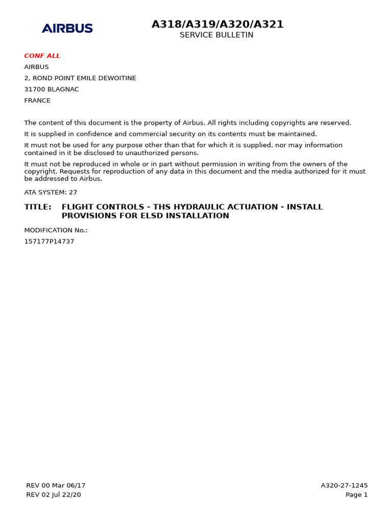 A318/A319/A320/A321: Service Bulletin | PDF