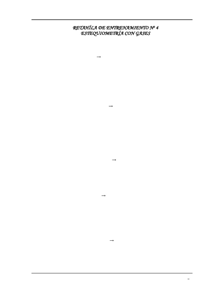 Retahila de Entrenamiento Nro 4 Estequiometría Con Gases | PDF