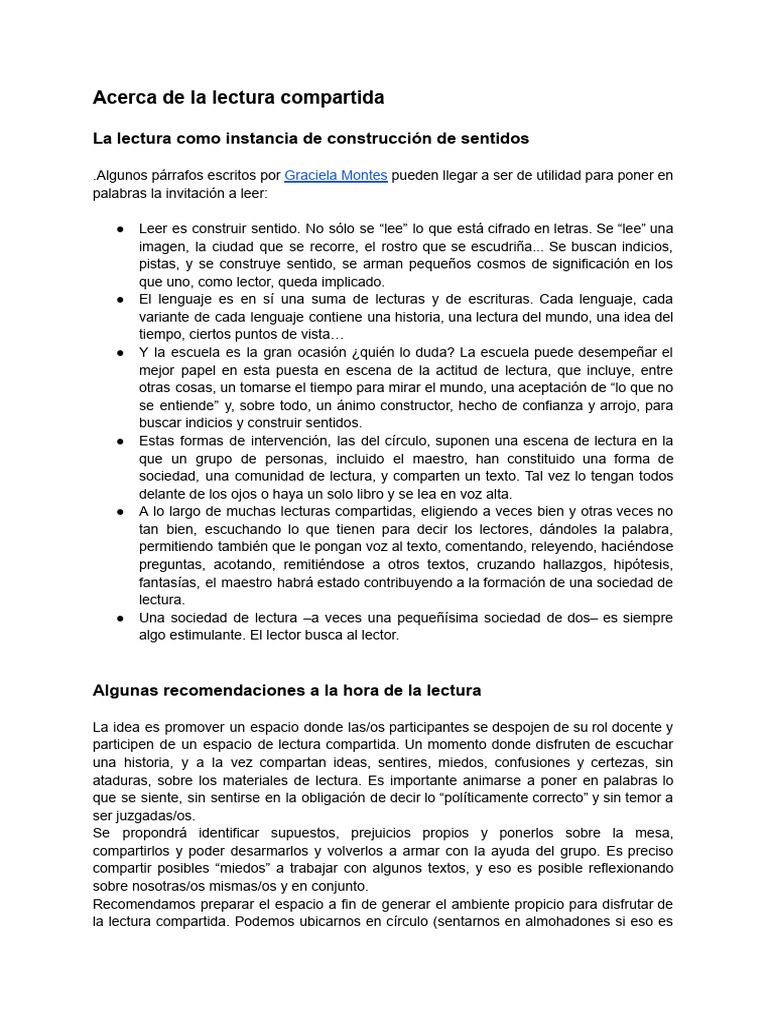Acerca de La Lectura Compartida | PDF