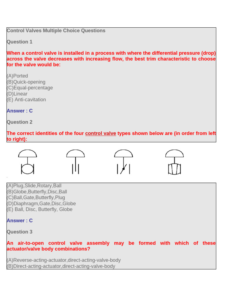 Control Valves Multiple Choice Questions | PDF