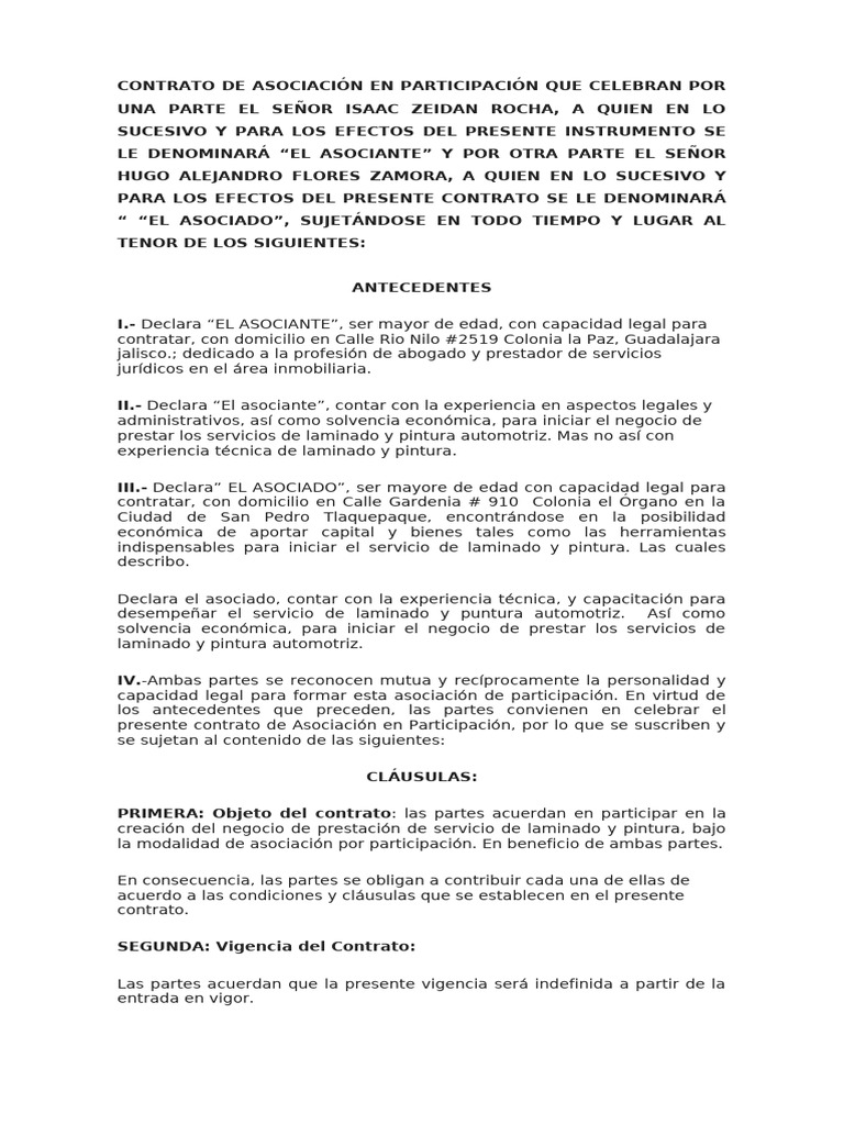 Contrato de Asociacion Por Participacion | PDF Contrato de Asociacion Por Participacion | PDF