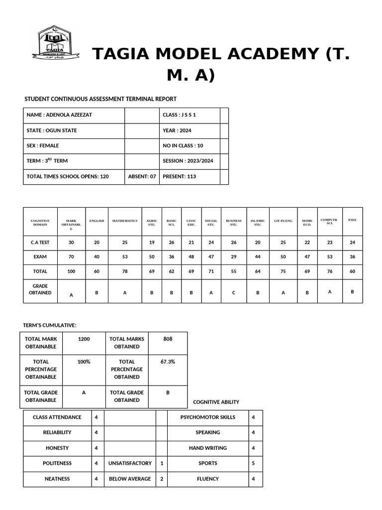 Report Card 3rd Term | PDF