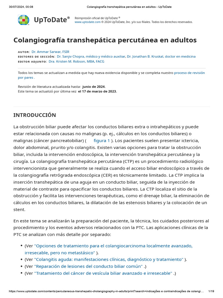 Colangiografía Transhepática Percutánea en Adultos - UpToDate | PDF