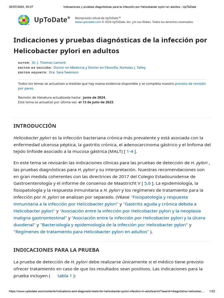 Indicaciones y Pruebas Diagnósticas para La Infección Por Helicobacter ...