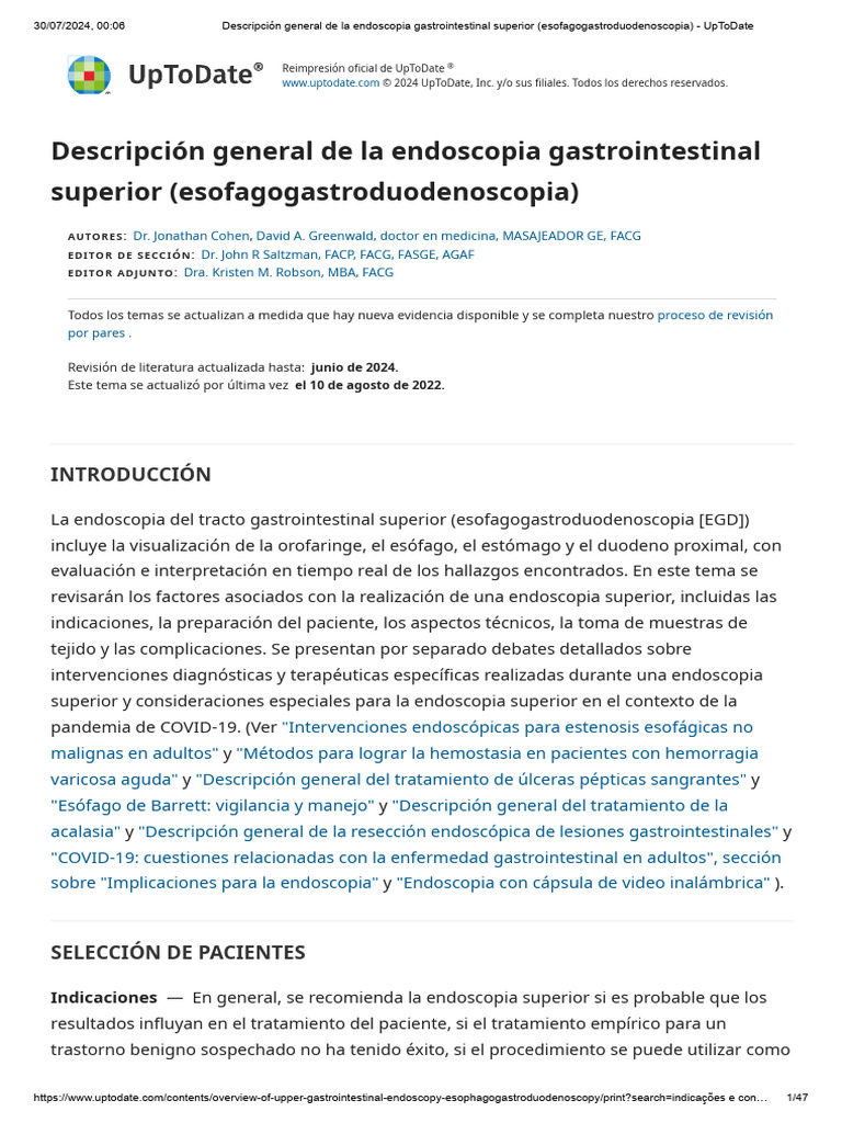 Descripción General de La Endoscopia Gastrointestinal Superior ...