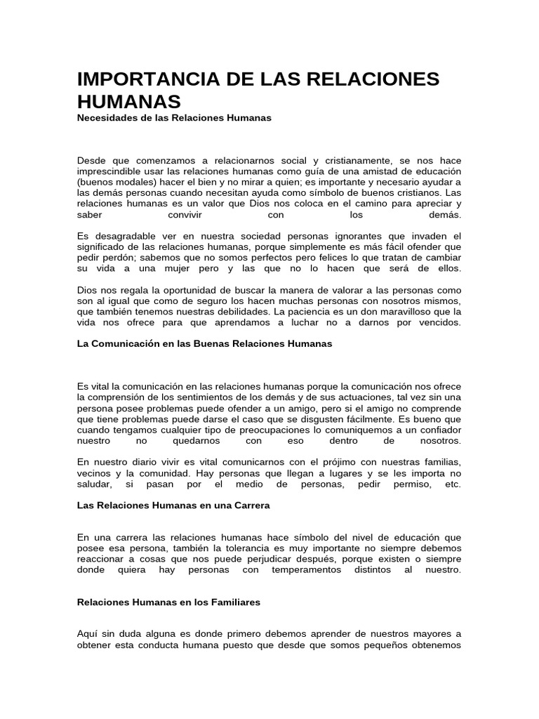 Importancia de Las Relaciones Humanas | PDF | regla de oro | Sociedad