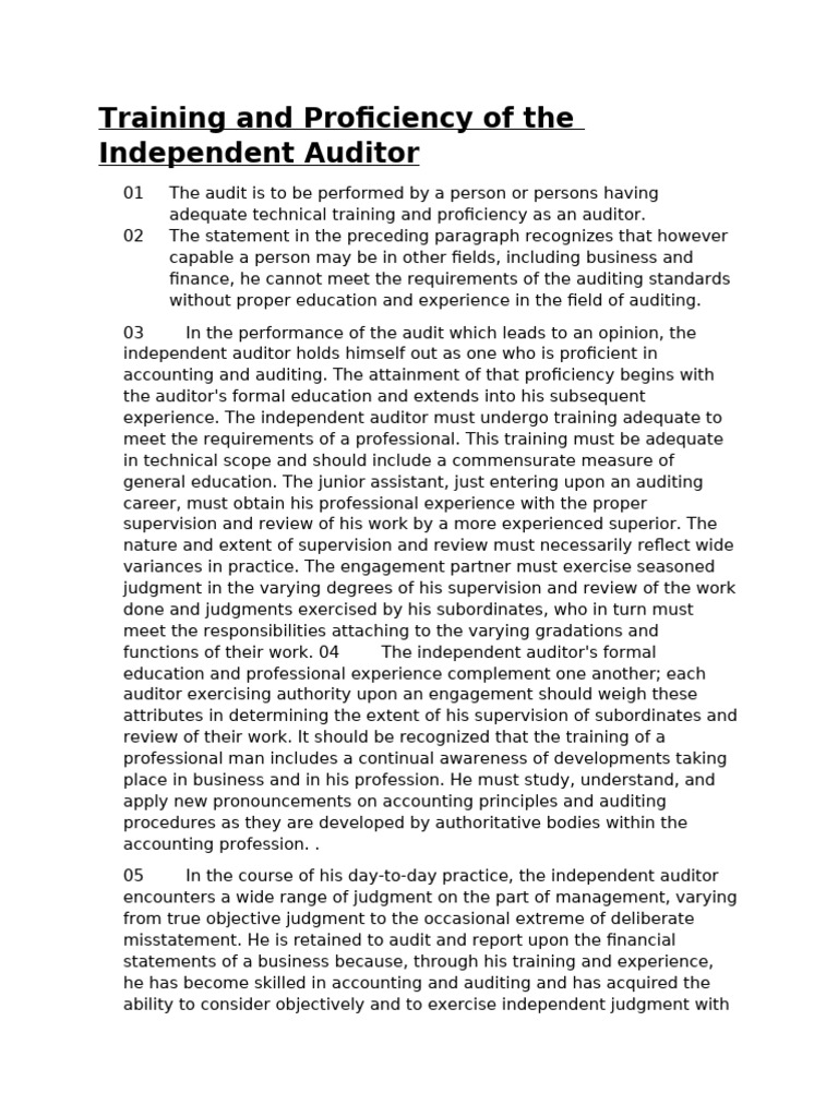 Training and Proficiency of The Independent Auditor | PDF