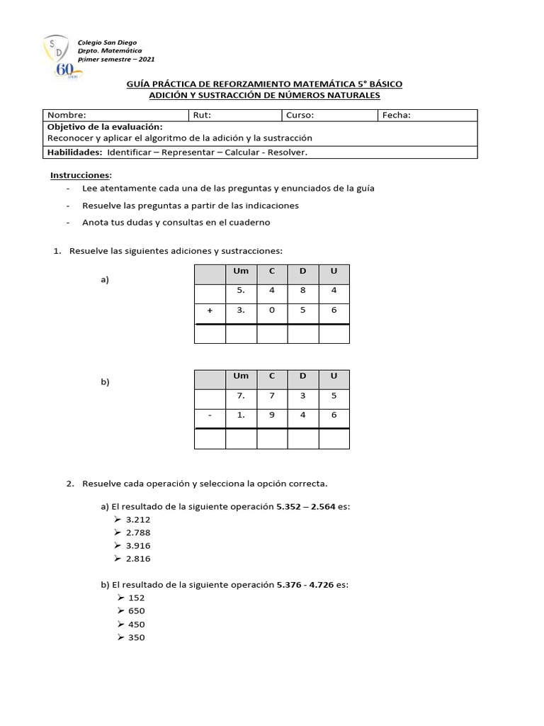 GUÍA-REFORZAMIENTO-MAT-5° | PDF