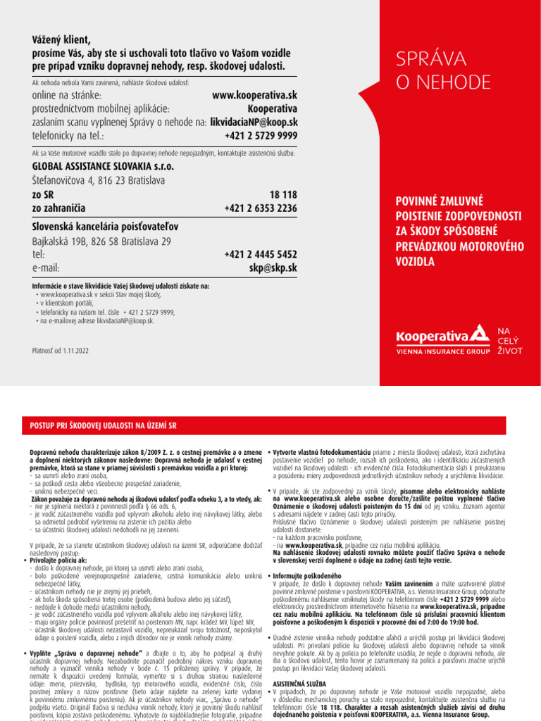 Zaznam o Dopravnej Nehode Kooperativa | PDF