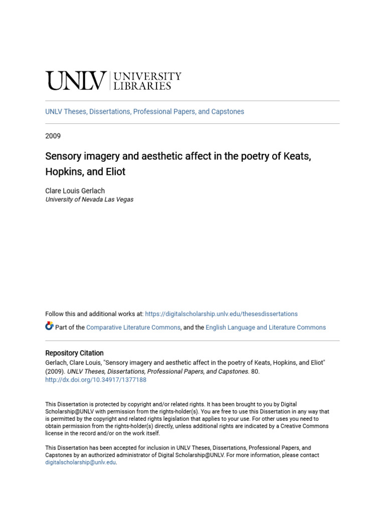 Sensory Imagery and Aesthetic Affect in The Poetry of Keats Hopk | PDF