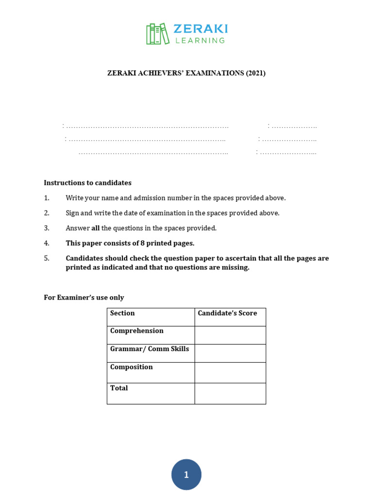 Form 1 French Midterm Exam 2021 | PDF