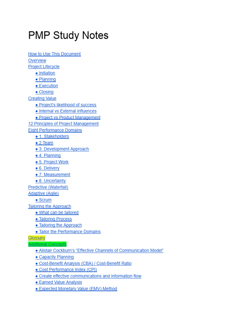 PMP Exam Notes | PDF