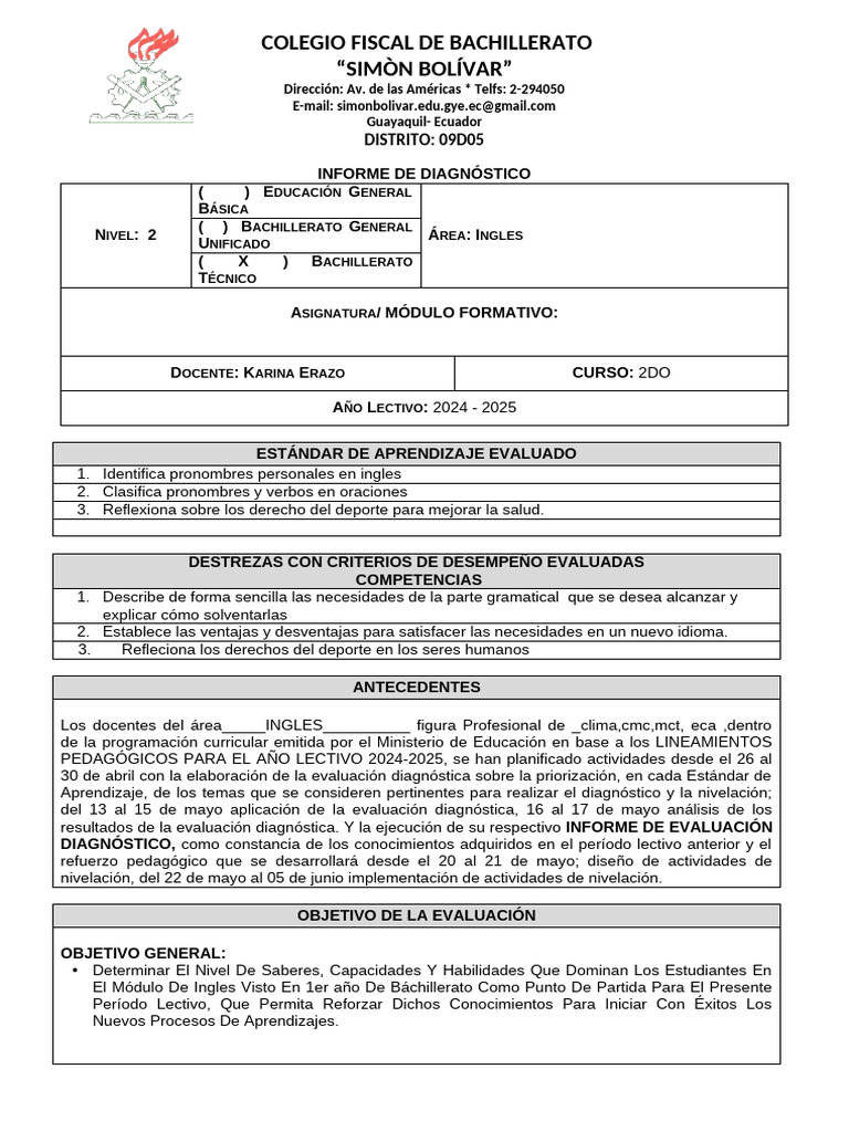 INFORME DE DIAGNÓSTICO 2do | PDF