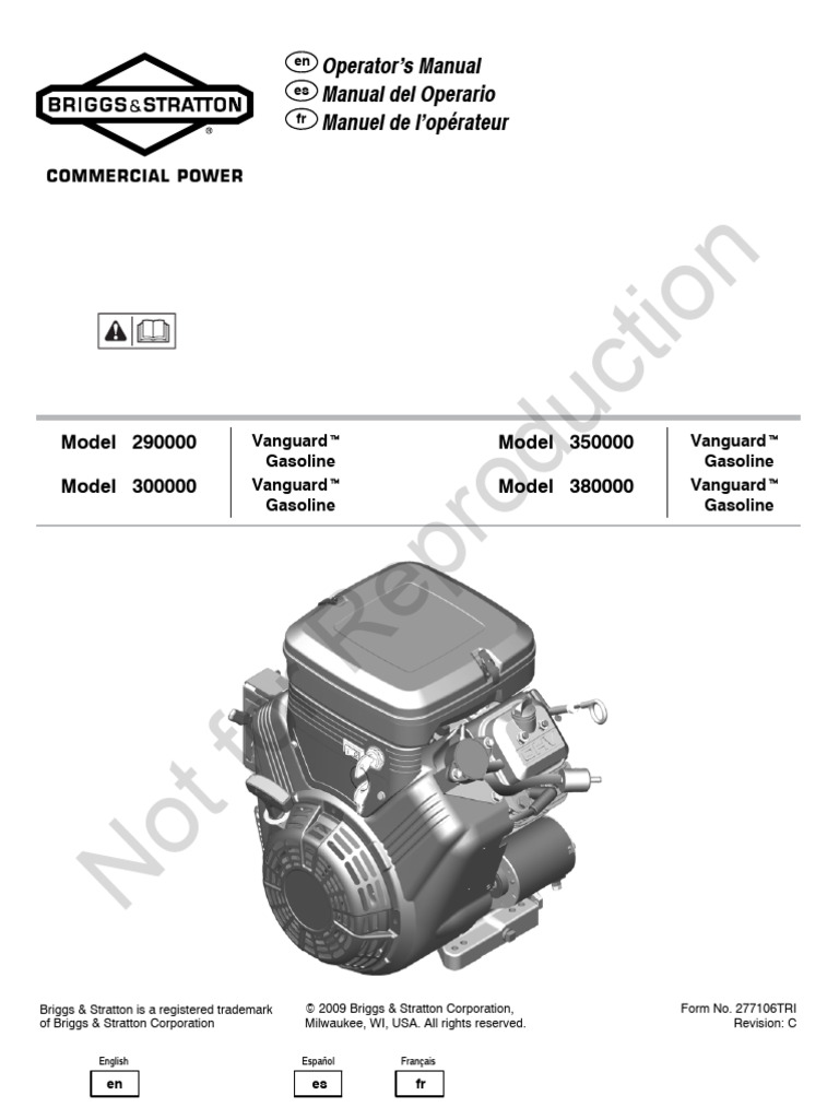 Manual Do Operador Vanguard - 18HP - Modelo 350000 | PDF