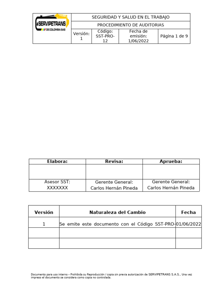 SST-PRO-12 Procedimiento Realización de Auditorías | PDF