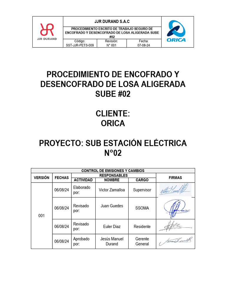 JJR-SST-PETS-009-Encofrado y Desencofrado de Losa SUBE #02 | PDF