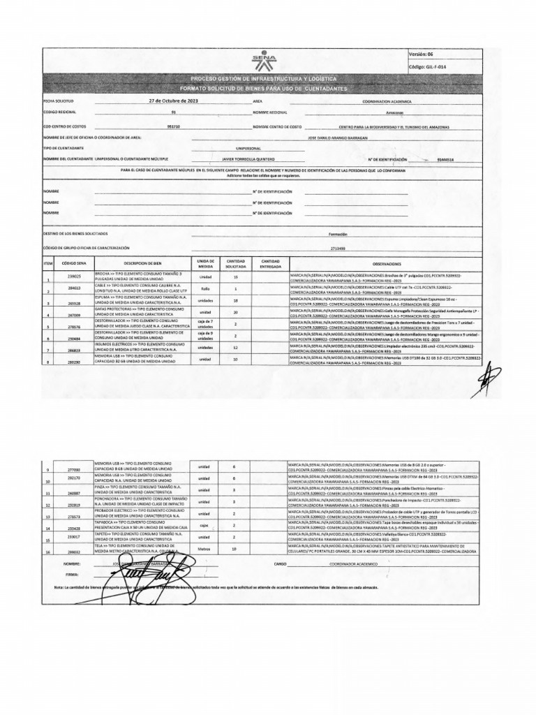 Formato de Solicitud Materiales de Formacion Tic - Consumo | PDF