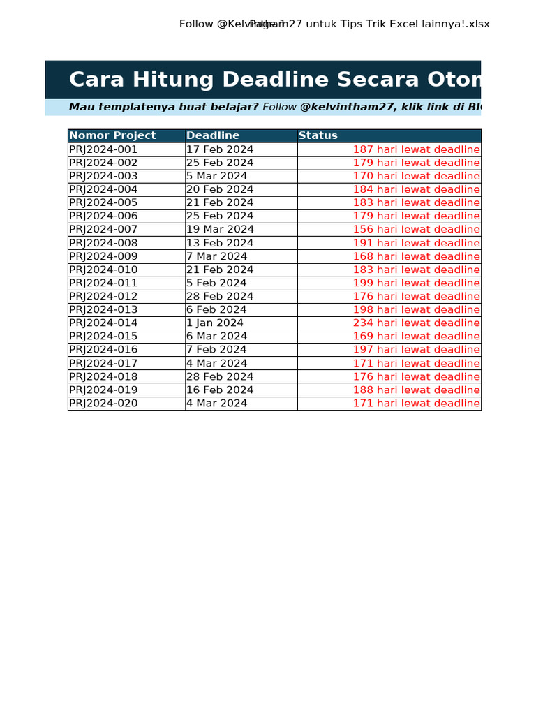 Cara Hitung Deadline Secara Otomatis - @kelvintham27 | PDF