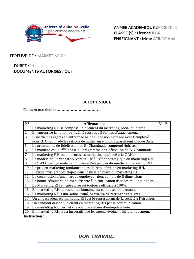 DEVOIR 2024 Marketing RH | PDF