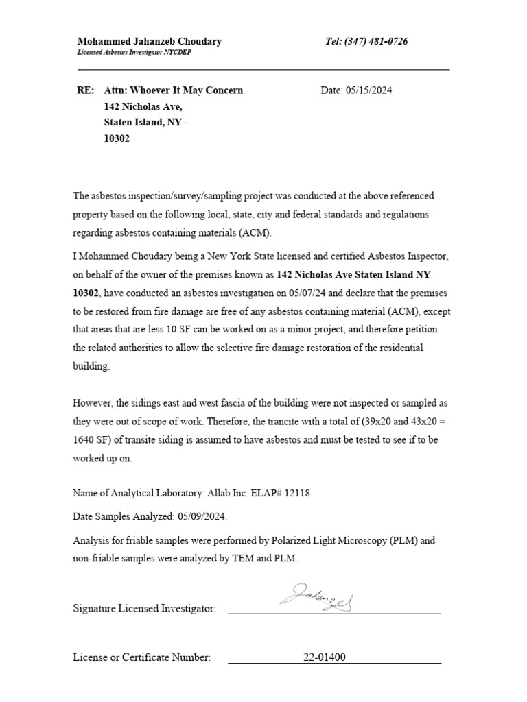 NYSDOL Report - 142 Nicholas Ave | PDF