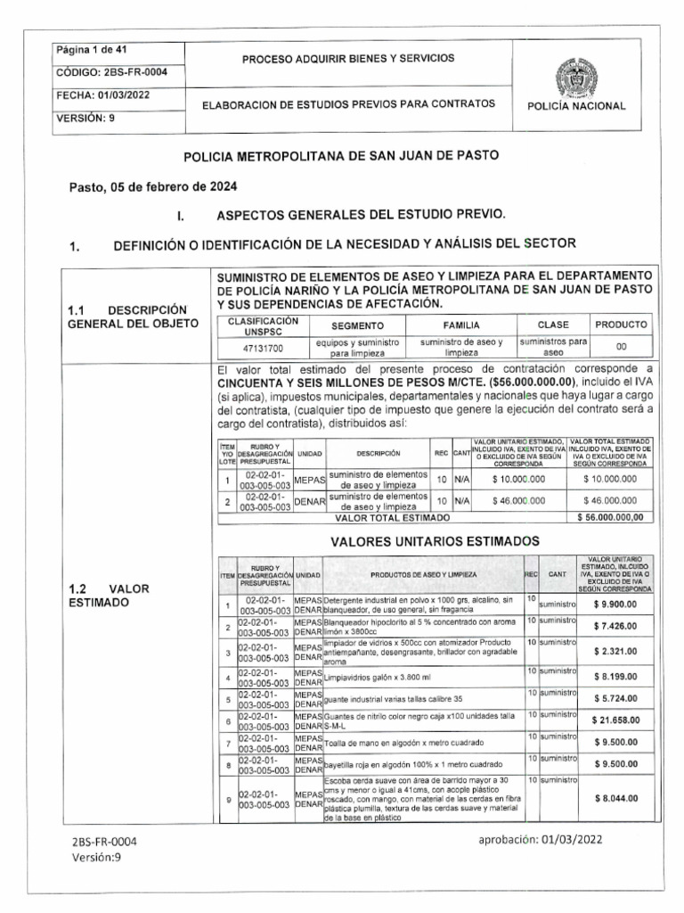 Estudios Previo Elementos de Aseo | PDF