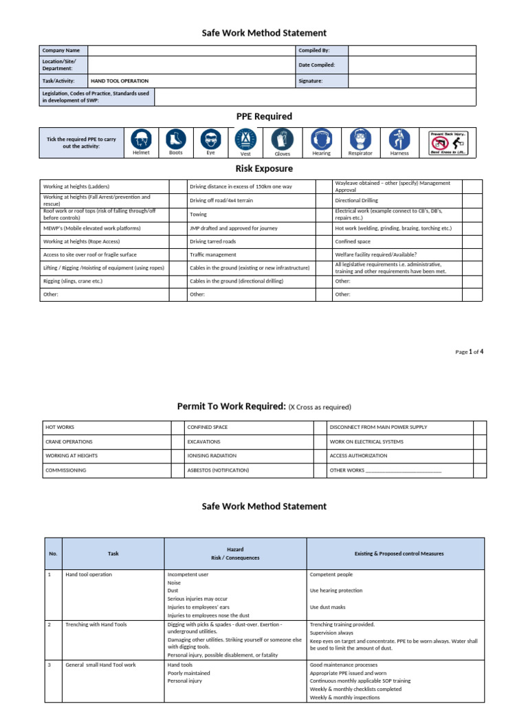 SWMS - Hand Tool Operation - 2021 | PDF