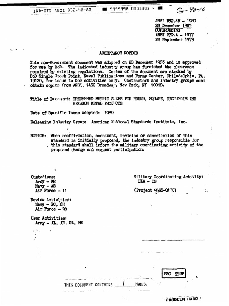 Ansi B32.4M - 1980 (Revision of Ansi B32.4-1977) | PDF