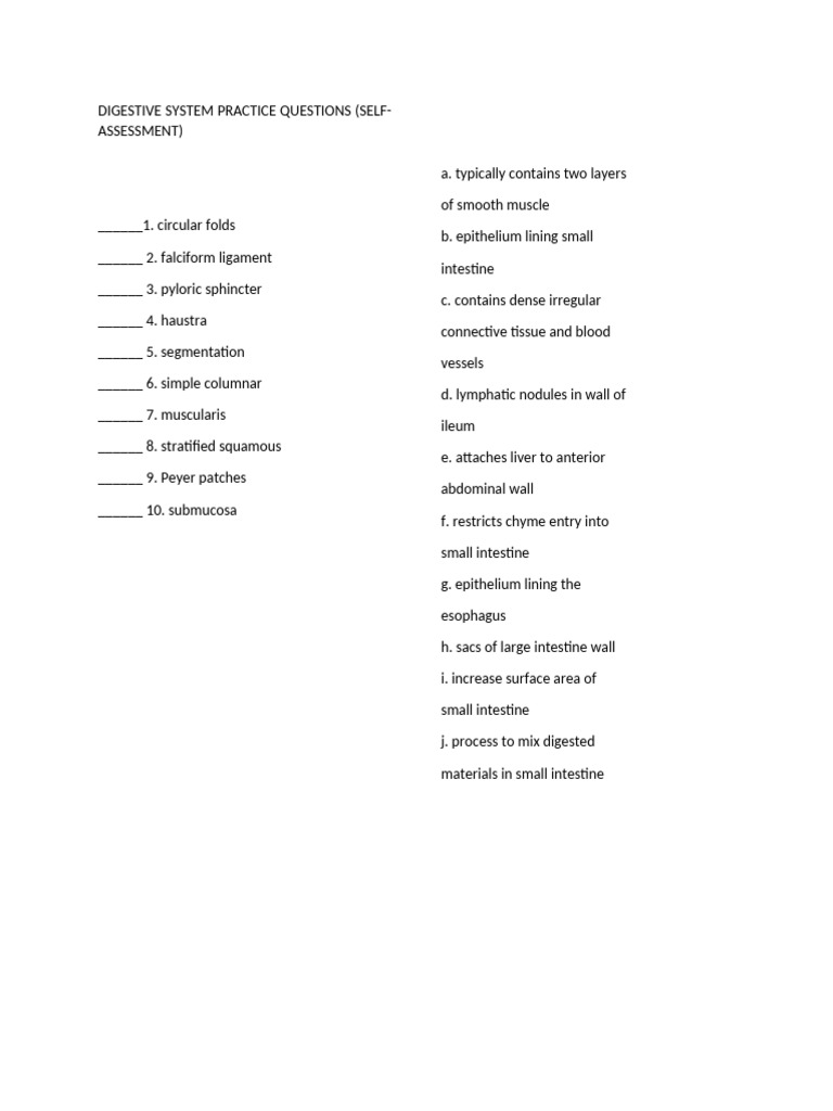 Digestive System Practice Questions JULY 2024-1 | PDF