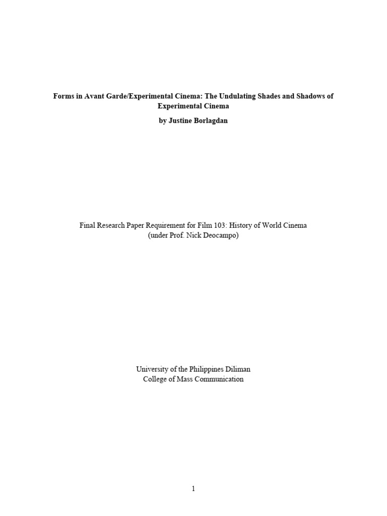 Forms in Avant Garde Experimental Cinema | PDF