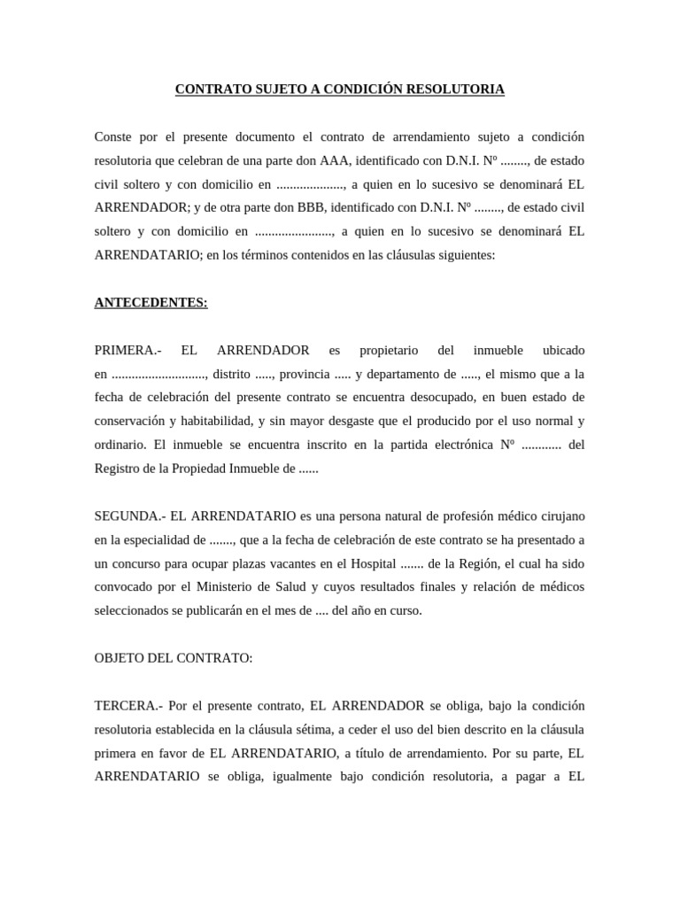 Contrato Sujeto A Condición Resolutoria | PDF | Derecho
