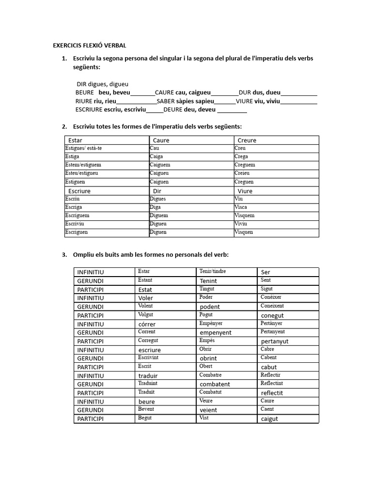 Exercicis De Verbs Solucions Pdf
