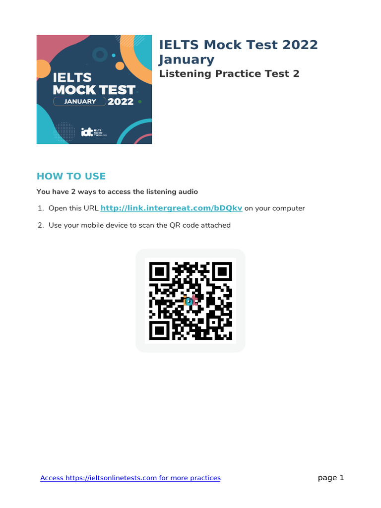 Ielts Mock Test 2022 January - Listening Practice Test 2 | PDF