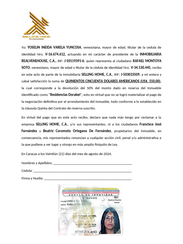 Recibo Devolucion de Reserva | PDF