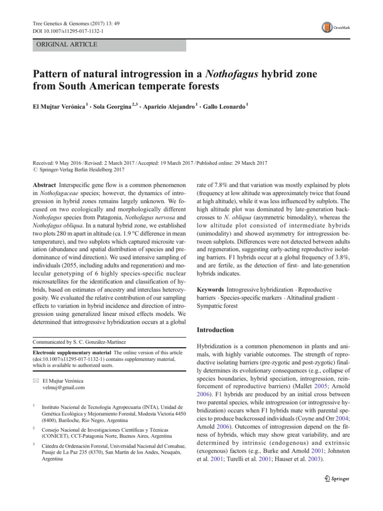 Pattern of Natural Introgression in A Nothofagus Hybrid Zone From South ...