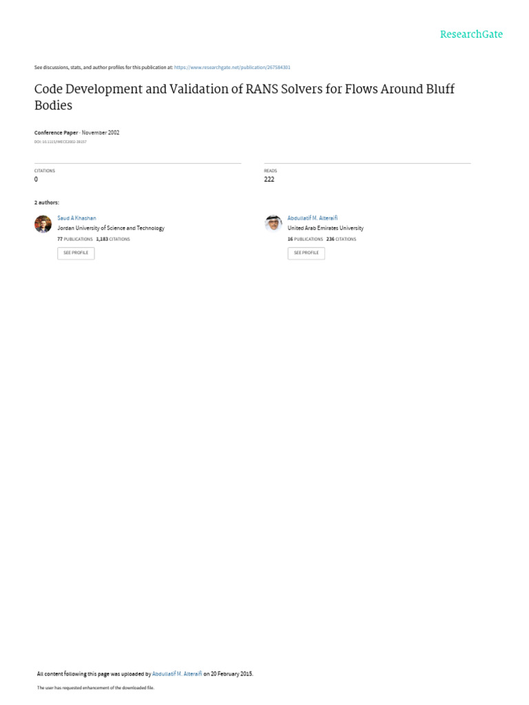 Code Development and Validation of RANS Solvers For Flows Around Bluff ...