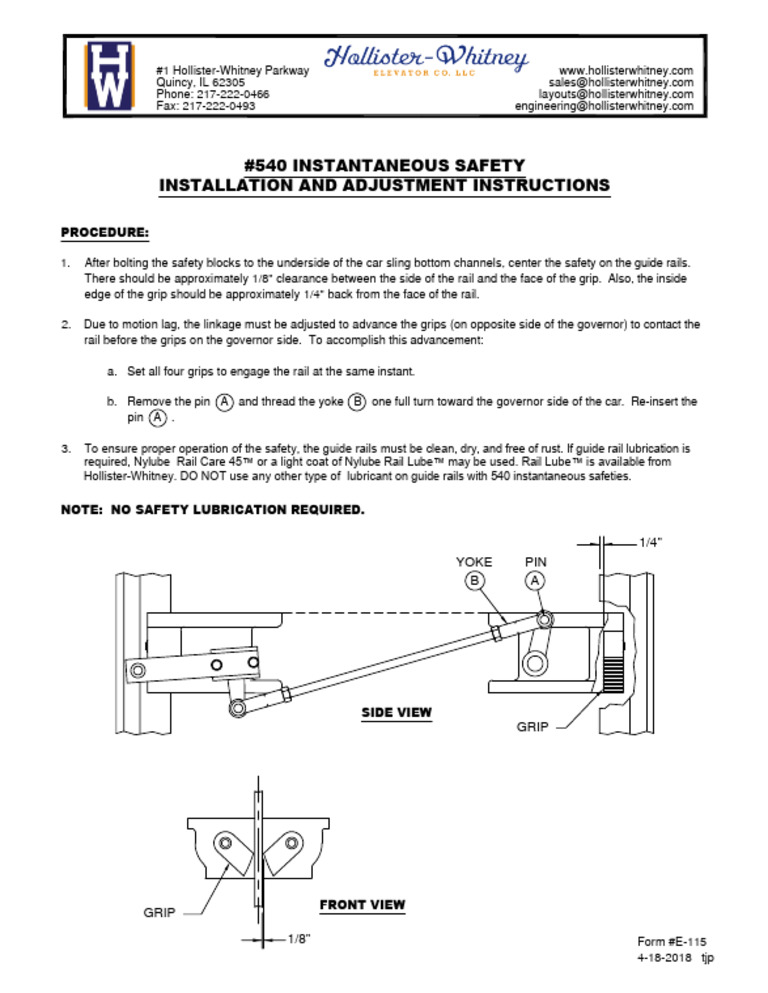 540 Instantaneous Safety Installation and Adjustment Instructions E 115 ...