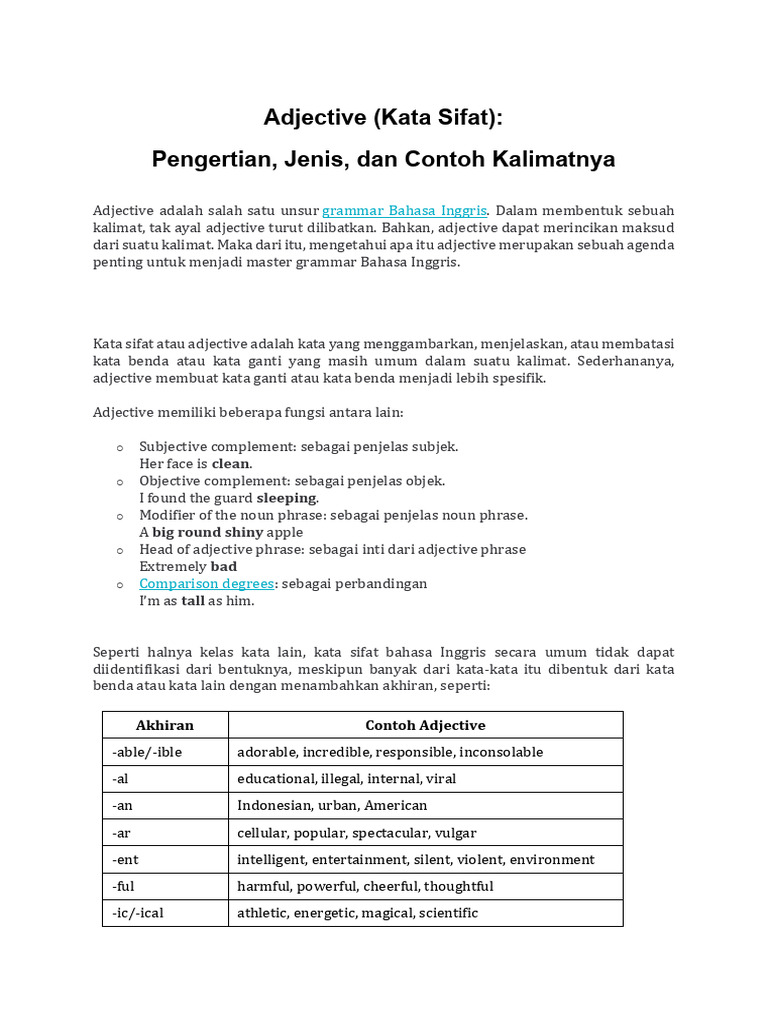 Adjective (Kata Sifat) | PDF