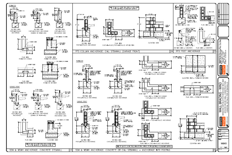 SW C A F WBW3 2DP CAD MULT Instld Wall Bracing Wind Detail Sheet | PDF