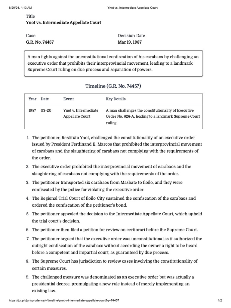 Timeline Ynot vs. Intermediate Appellate Court | PDF