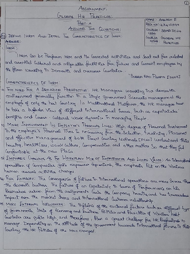 Assignment Global HR Practices Question Paper 43410599 Aakash e | PDF