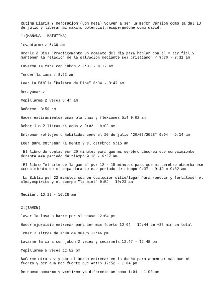 Rutina Mia Clara Diaria y de Mejoracion para Subir A La Cima!! | PDF