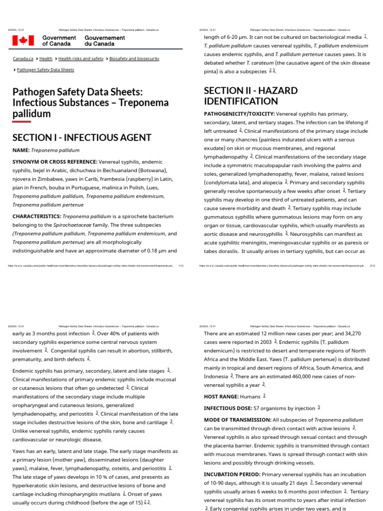 Pathogen Safety Data Sheets - Infectious Substances - Treponema ...
