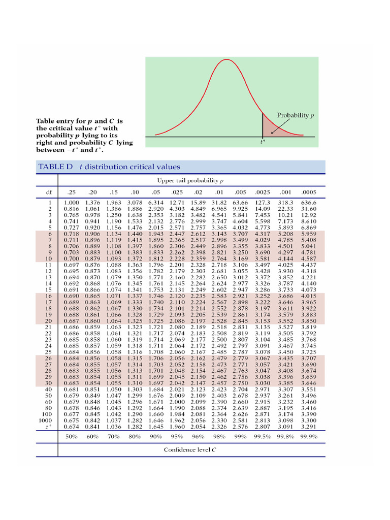 T Distribution Table | PDF
