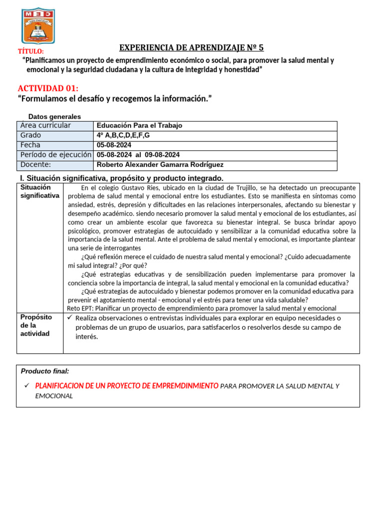 Unidad 05 - Actividad 01-Ept 4º Grado Gustavo Ries | PDF